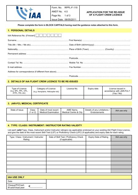 Application for the re-issue of a Flight Crew Licence - Irish Aviation ...