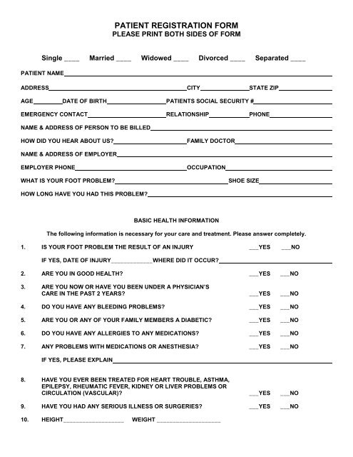 PATIENT REGISTRATION FORM - Molly S. Judge, DPM