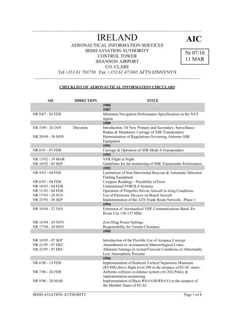 AIC - Irish Aviation Authority