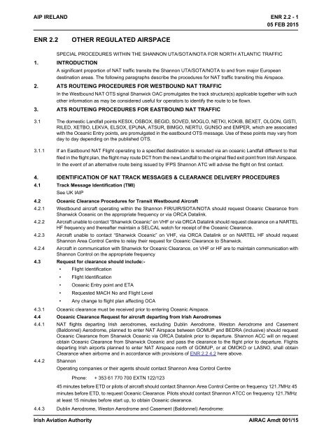 ENR 2.2 OTHER REGULATED AIRSPACE - Irish Aviation Authority