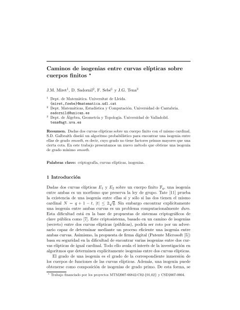 Caminos de isogenias entre curvas elÂ´Ä±pticas sobre cuerpos finitos