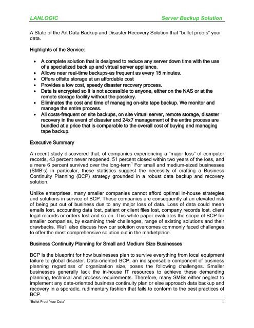 Server Backup Solution White Paper