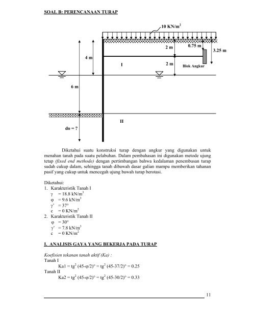 PERENCANAAN TURAP Diketahui suatu konstruksi turap dengan ...