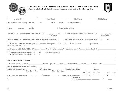 tcu advanced training program: application for enrollment