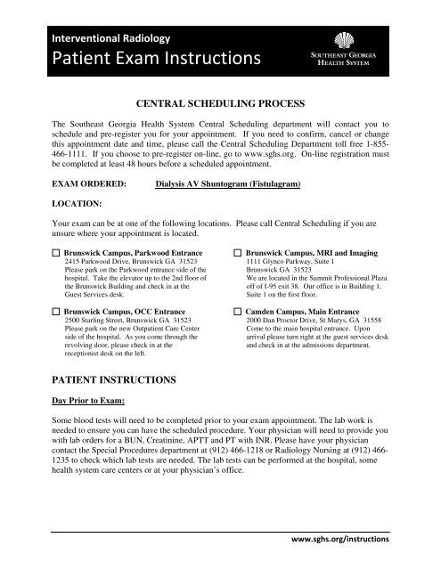 Dialysis AV Shuntogram - Southeast Georgia Health System