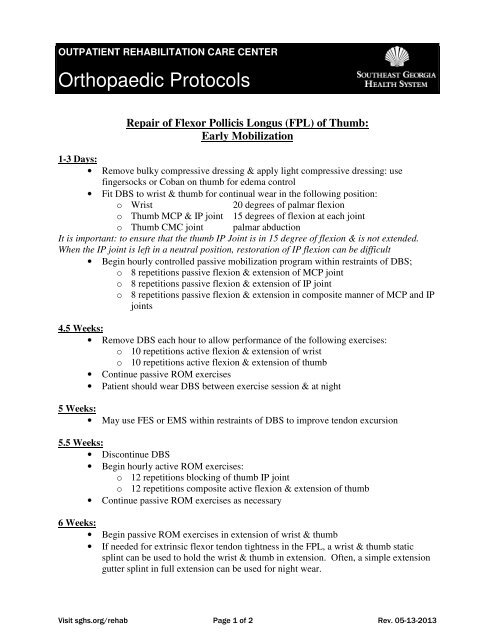 Orthopaedic Protocols