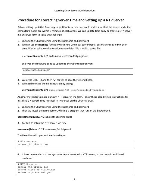 Procedure for Setting Up a NTP Server - World Class CAD Home