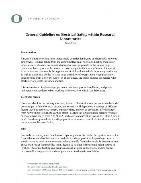 General Guideline on Electrical Safety within Research Laboratories