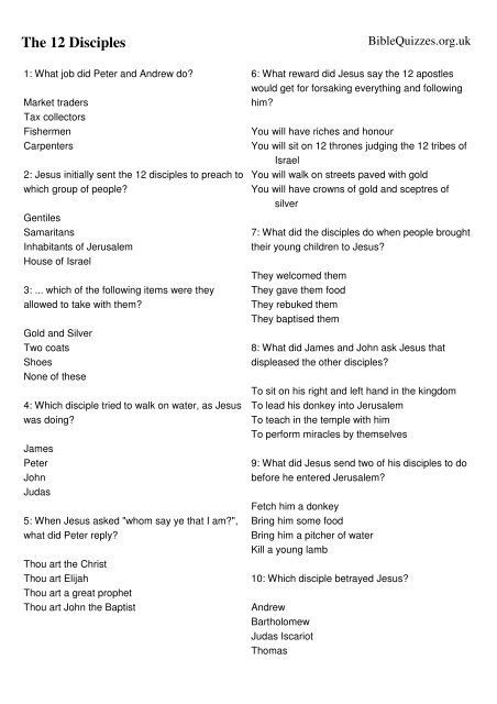 The 12 Disciples BibleQuizzes.org - Bible Quizzes and Puzzles
