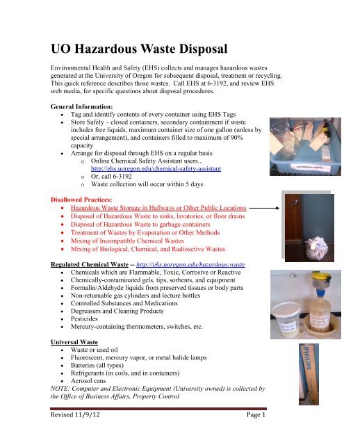 Quick Reference Guide - Environmental Health & Safety - University ...