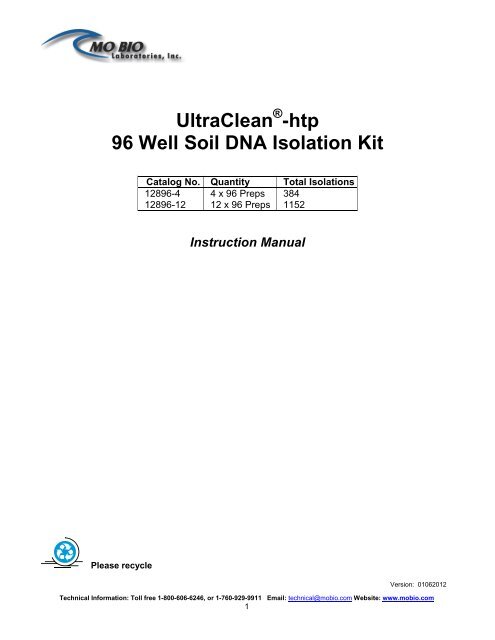 UltraClean -htp 96 Well Soil DNA Isolation Kit - MO BIO Laboratories ...