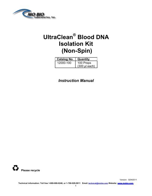 UltraClean Blood DNA Isolation Kit (Non-Spin) - MO BIO Laboratories