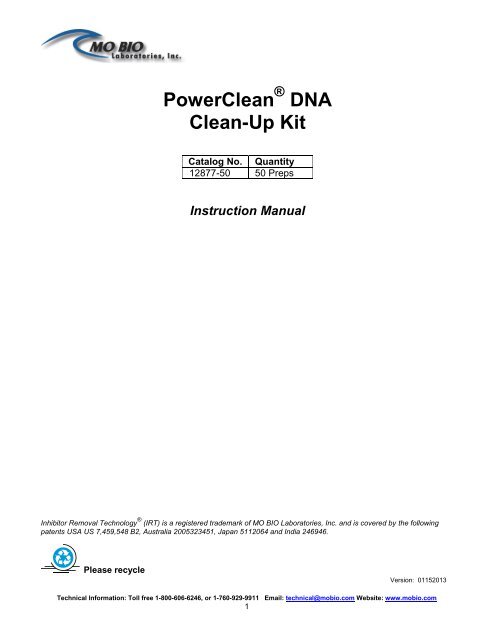 PowerClean DNA Clean-Up Kit - MO BIO Laboratories
