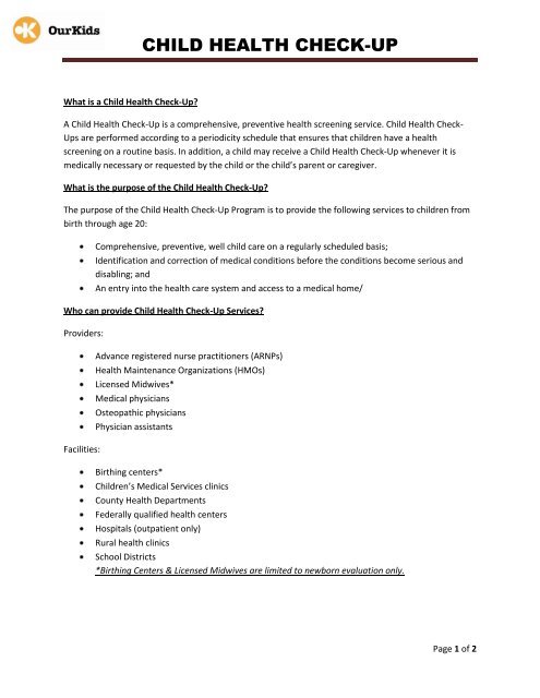 CHILD HEALTH CHECK-UP - Our Kids