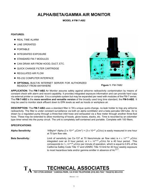 alpha/beta/gamma air monitor - Technical Associates