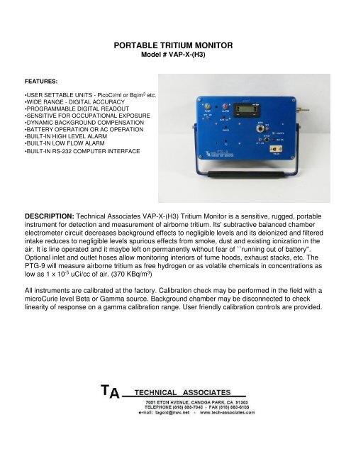 PORTABLE TRITIUM MONITOR - Technical Associates