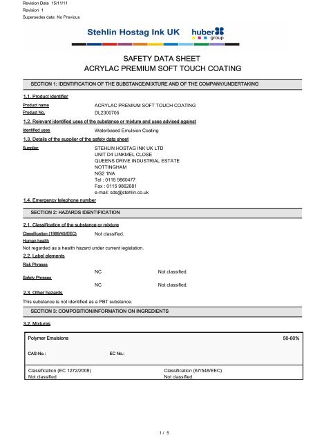 SAFETY DATA SHEET ACRYLAC PREMIUM SOFT TOUCH COATING