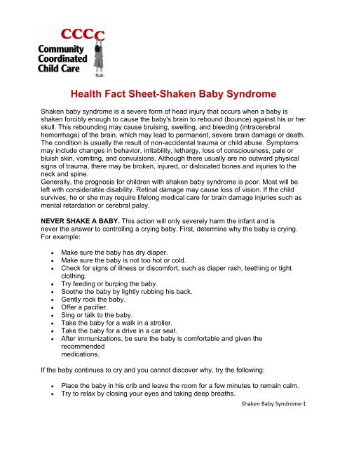 Health Fact Sheet-Shaken Baby Syndrome