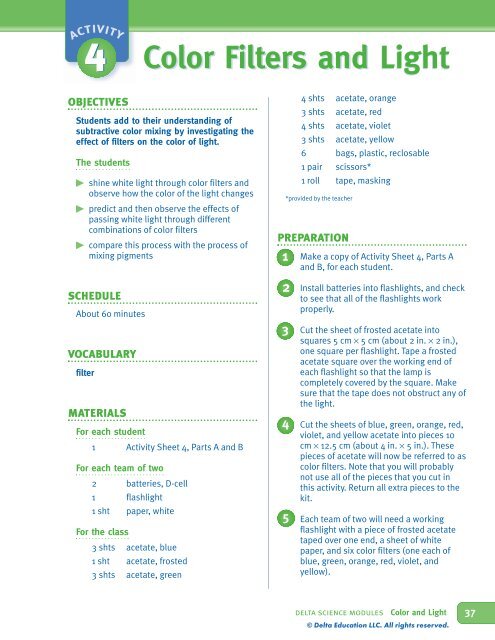 Color Filters and Light Color Filters and Light - Delta Education