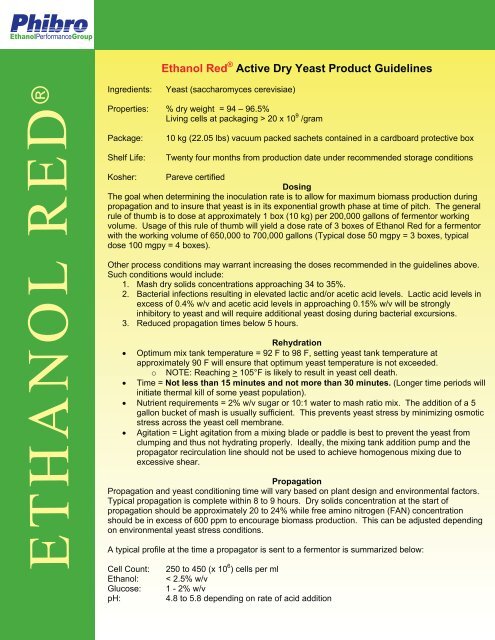 Ethanol Red® Active Dry Yeast Product Guidelines - Lactrol