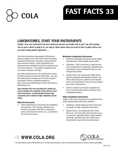 COLA FAST FACTS 33