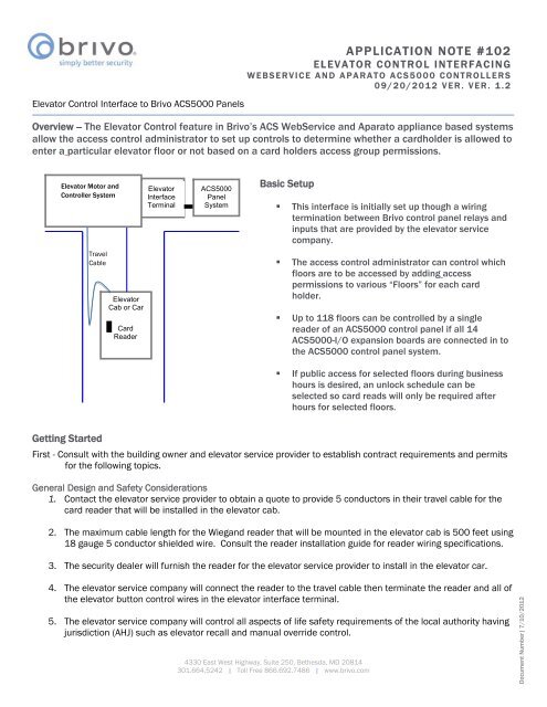 APPLICATION NOTE #102 - Brivo Systems
