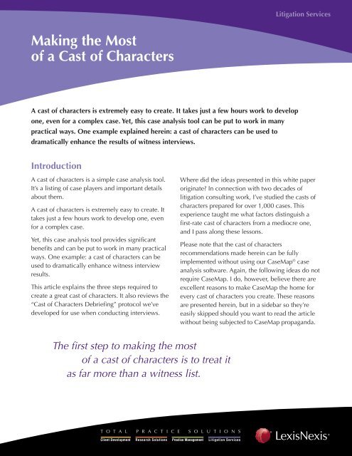 Making the Most of a Cast of Characters - CaseSoft