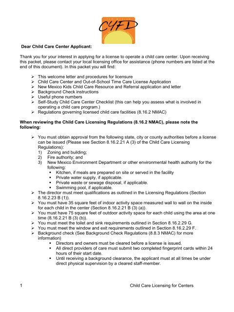 CYFD Center Welcome Letter (PDF) - New Mexico Kids