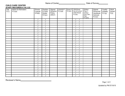 Child Care Center Staff Records - Initial (PDF) - New Mexico Kids