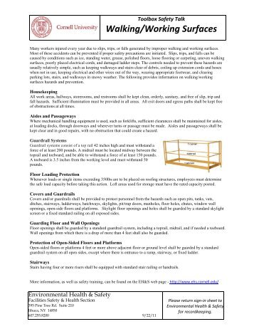 Inspection Checklist for WALKING-WORKING SURFACES