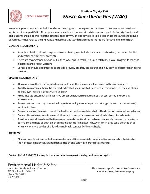 WAG Toolbox Talk - Environmental Health & Safety