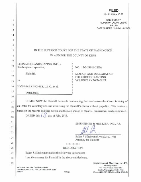 Motion And Declaration For Order Granting Voluntary Non Suit motion-and-declaration-for-order-granting-voluntary-non-suit