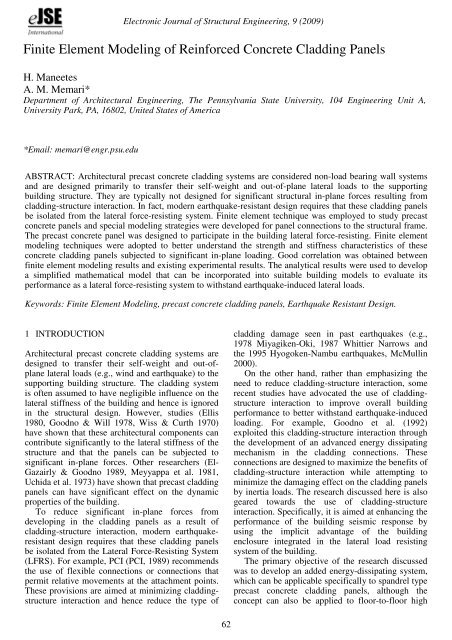 Finite Element Modeling Of Reinforced Concrete Cladding Panels