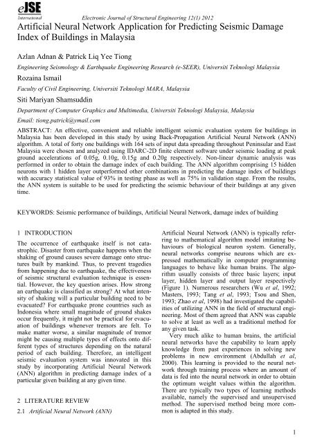 Artificial Neural Network Application for Predicting Seismic Damage ...