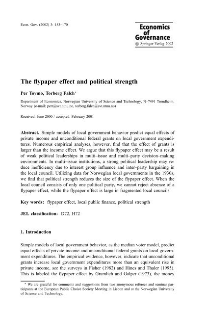 The flypaper effect and political strength - NTNU