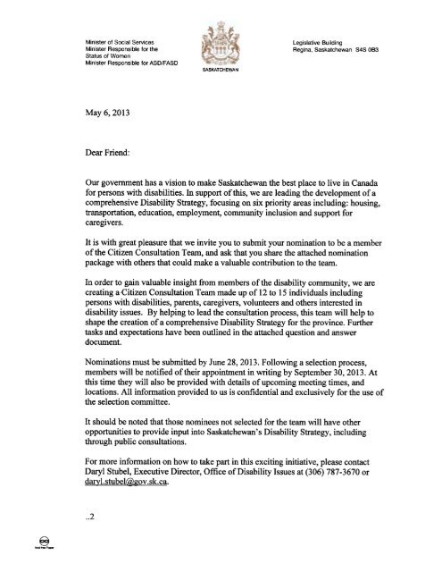 Letter to Nominees - Social Services