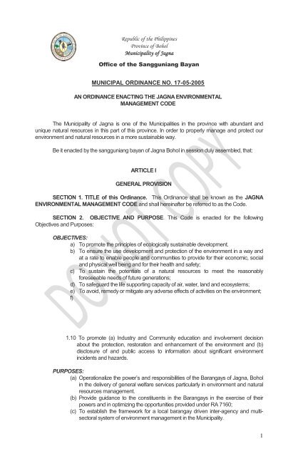 Jagna Environmental Management Code 2005