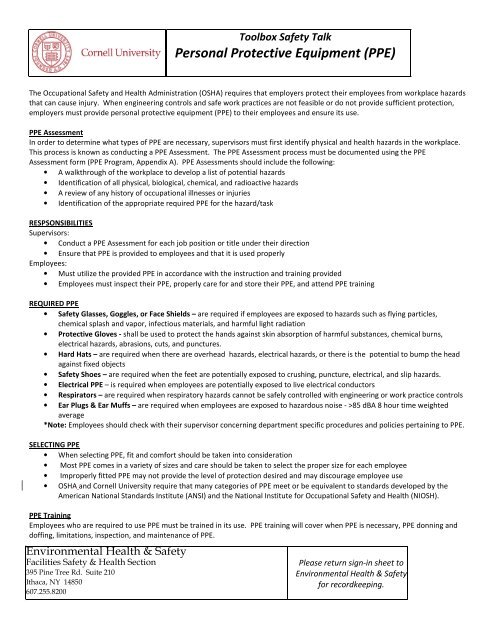Personal Protective Equipment (PPE) - Environmental Health & Safety
