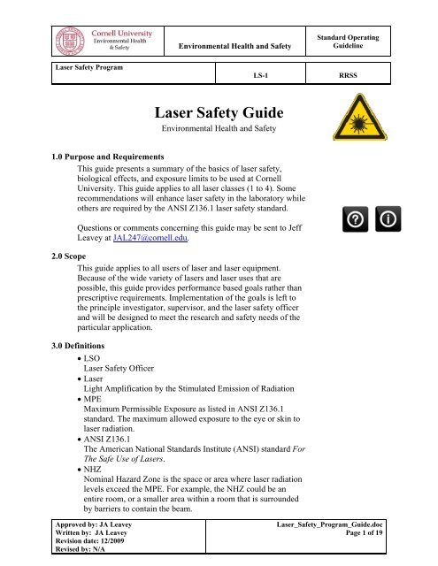 Laser Safety Guide - Environmental Health & Safety - Cornell ...
