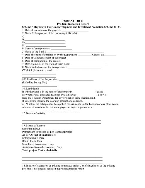 FORMAT III B Pre Joint Inspection Report Scheme â Meghalaya ...