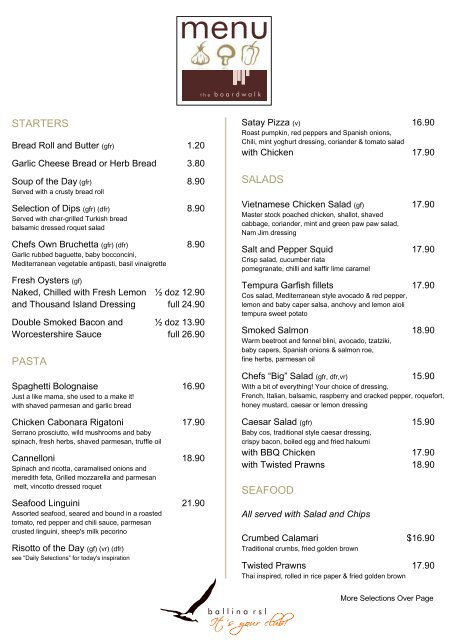 boardwalk menu - Ballina RSL Club