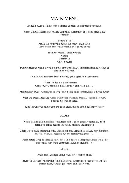 French Theme Menu - Ballina RSL Club