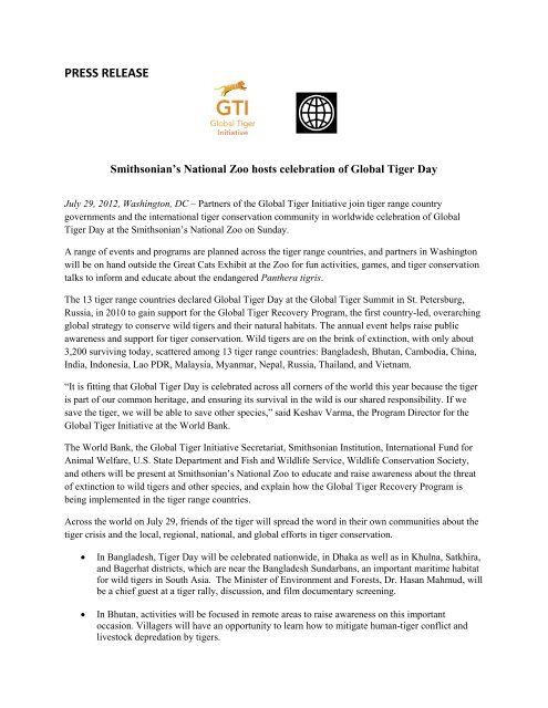 PRESS RELEASE - Global Tiger Initiative