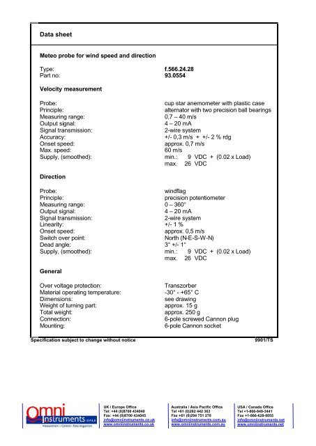 Data sheet - Omni Instruments