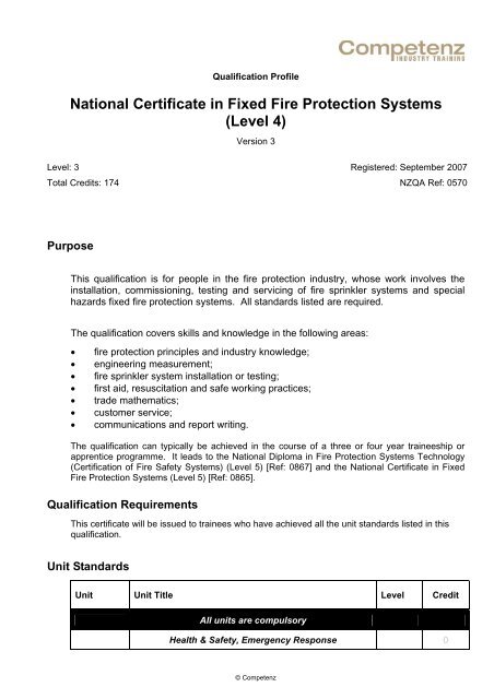 National Certificate in Fixed Fire Protection Systems ... - Competenz