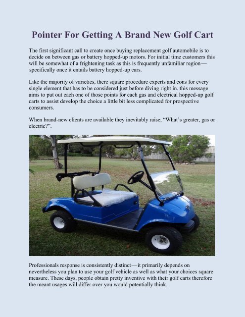 Pointer For Getting A Brand New Golf Cart