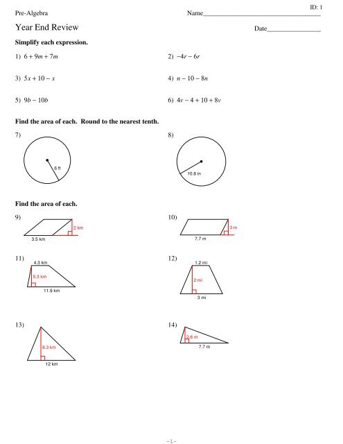 Pre-Algebra - Year End Review