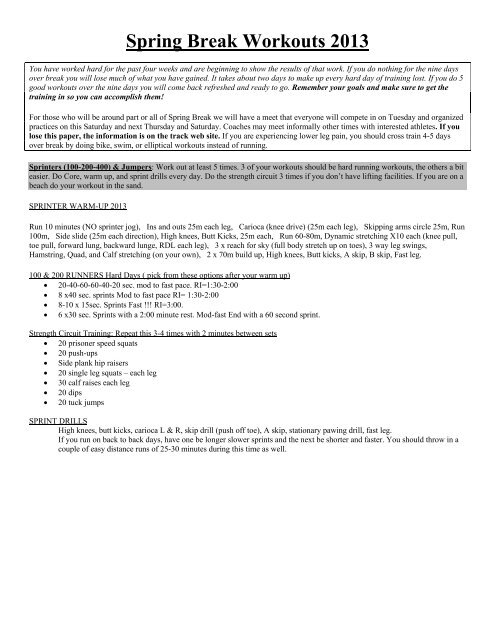 Spring Break Workouts html - City High Runs