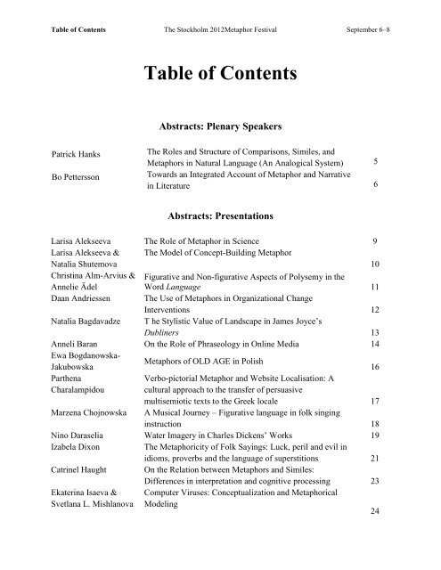 Table of Contents - Department of English