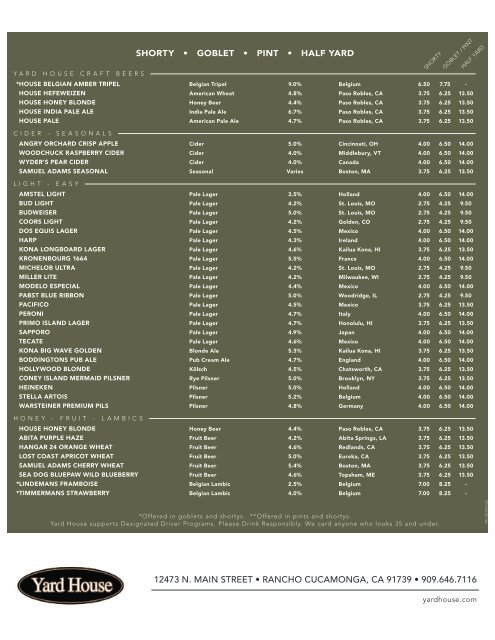 Beer Menu - Yard House Restaurants